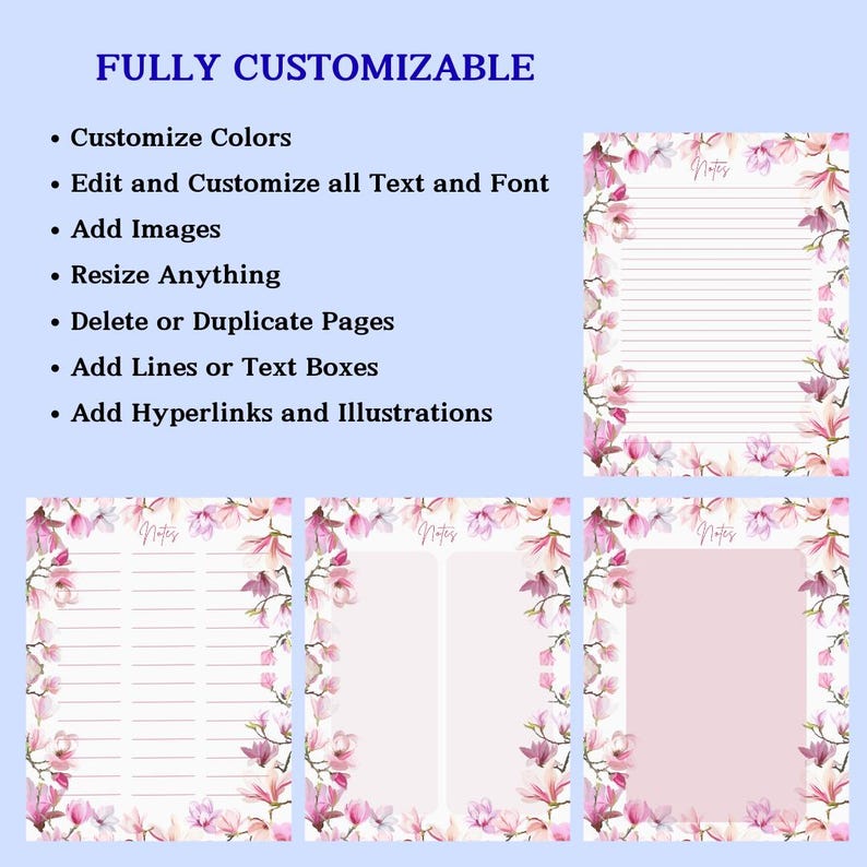 Set of 13 Note Pages Pink Floral - Etsy