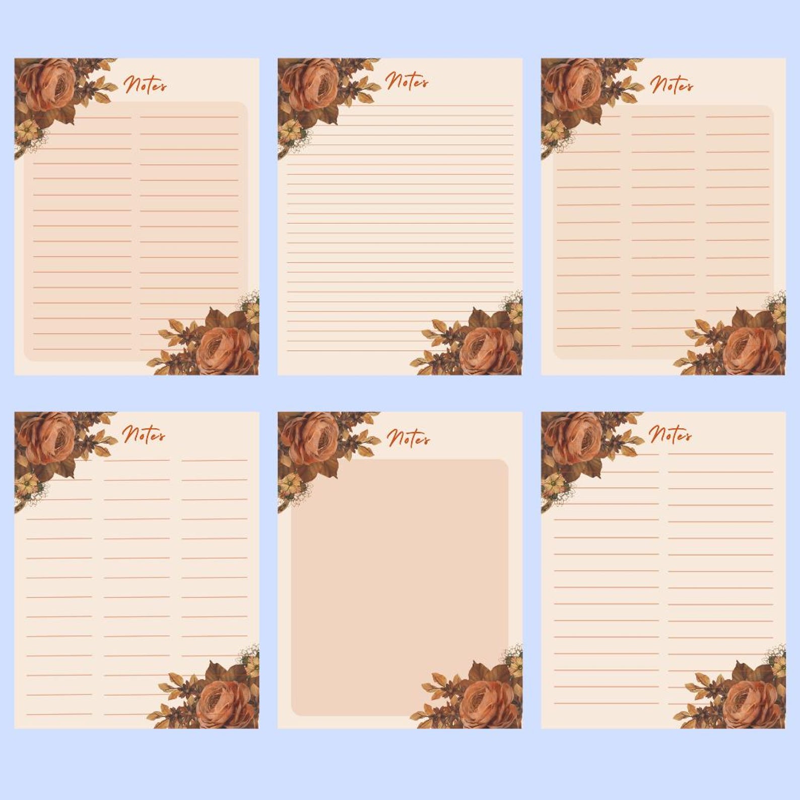 Set of 14 Floral Fall Note Pages - Etsy
