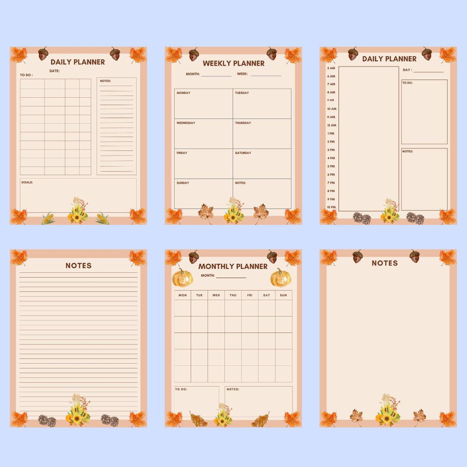 Fall Monthly, Weekly, Daily Planner and Note Pages - Etsy