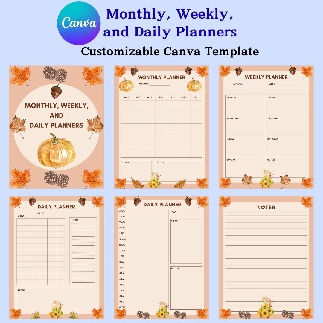 Fall Monthly, Weekly, Daily Planner and Note Pages - Etsy