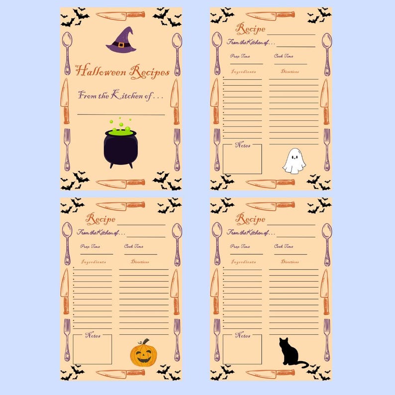 Halloween Recipe Cards (15 Recipe Cards + Cover) - Etsy
