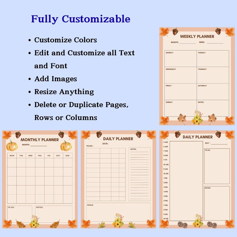 Fall Monthly, Weekly, Daily Planner and Note Pages - Etsy