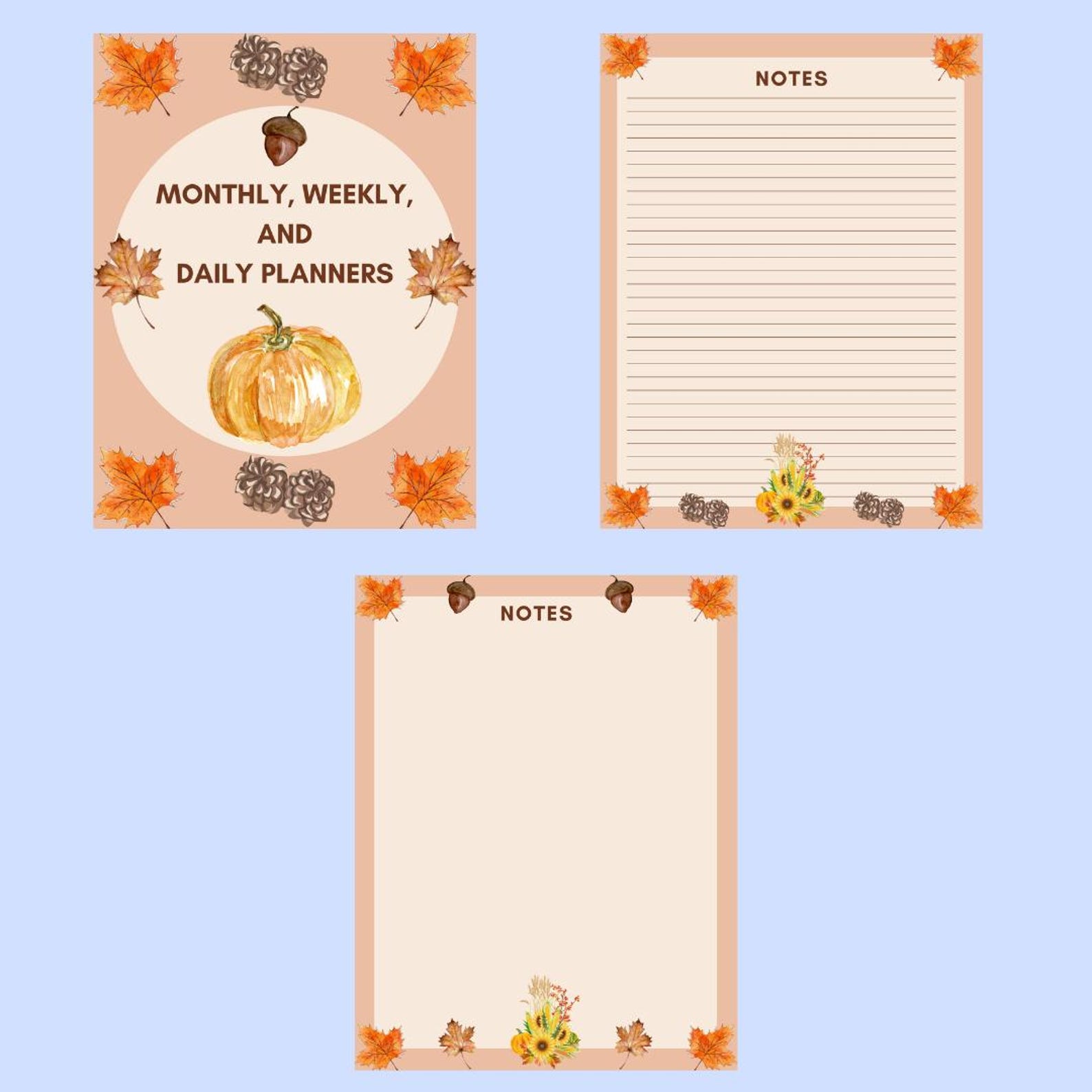 Fall Monthly, Weekly, Daily Planner and Note Pages - Etsy