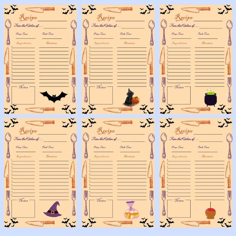 Halloween Recipe Cards (15 Recipe Cards + Cover) - Etsy