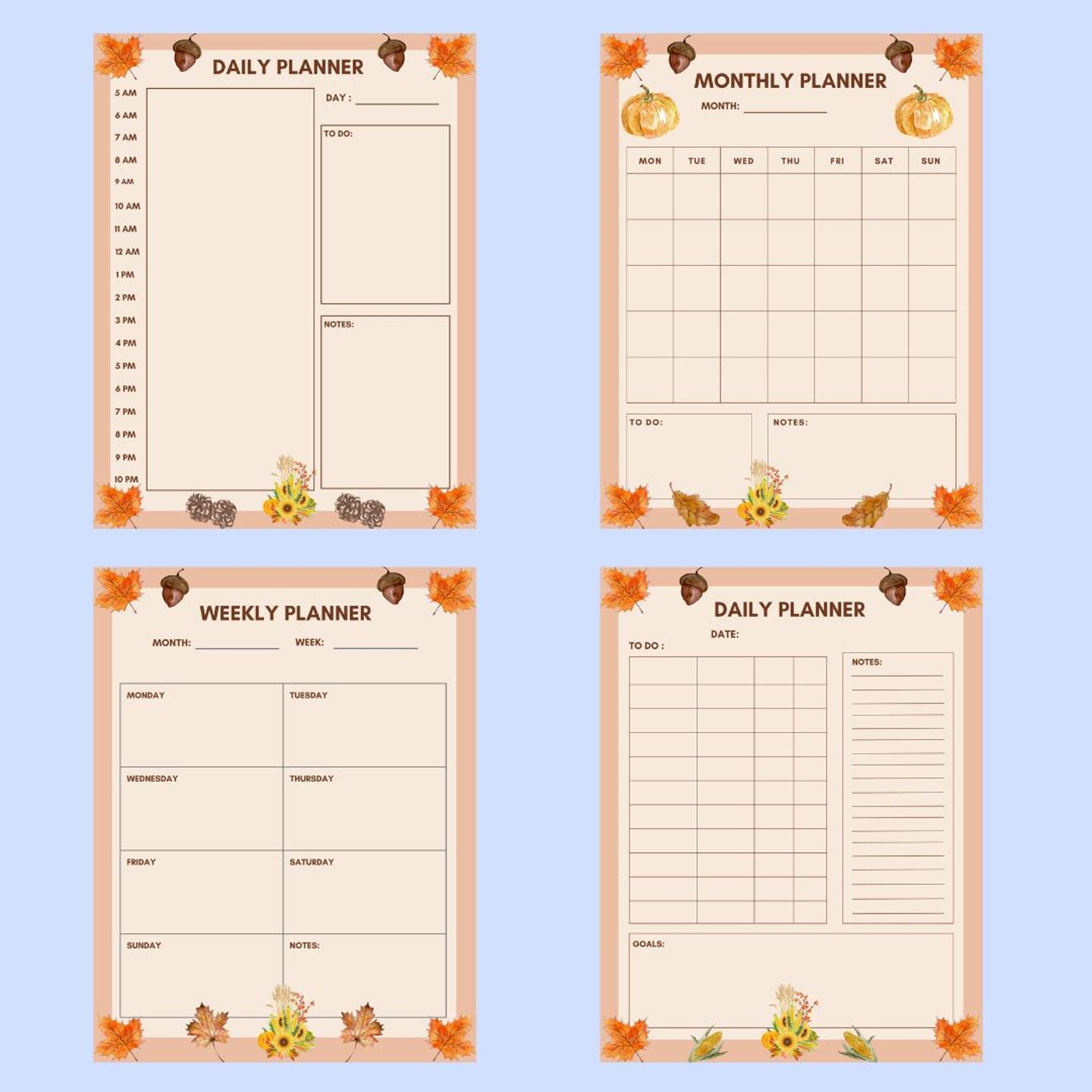 Fall Monthly, Weekly, Daily Planner and Note Pages - Etsy