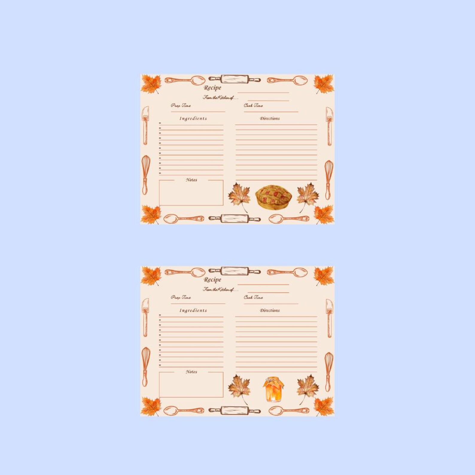 Fall Note Card Recipe Cards (set of 13 Cards + Cover Page) - Etsy
