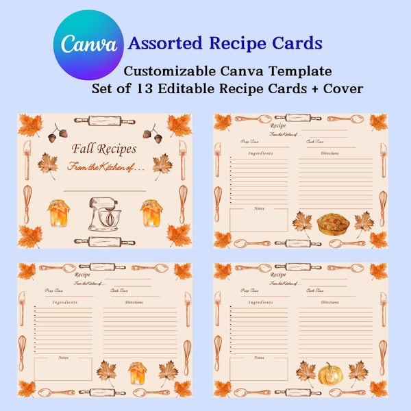 Assorted Recipe Cards Editable Template - Etsy
