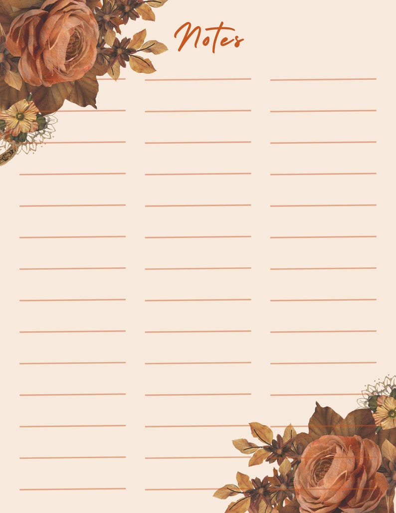 Set of 14 Floral Fall Note Pages - Etsy