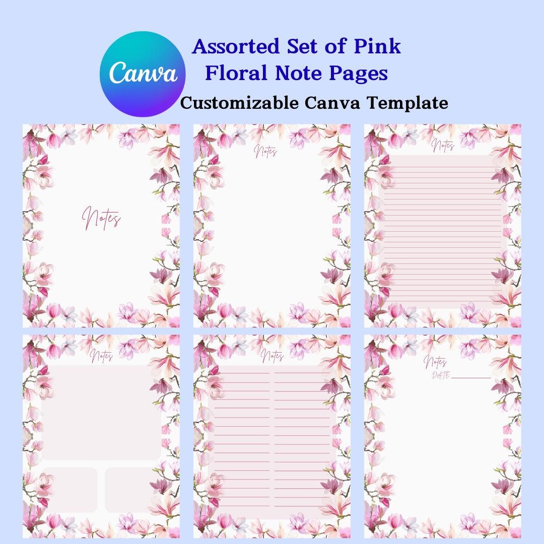 Set of 13 Note Pages Pink Floral - Etsy