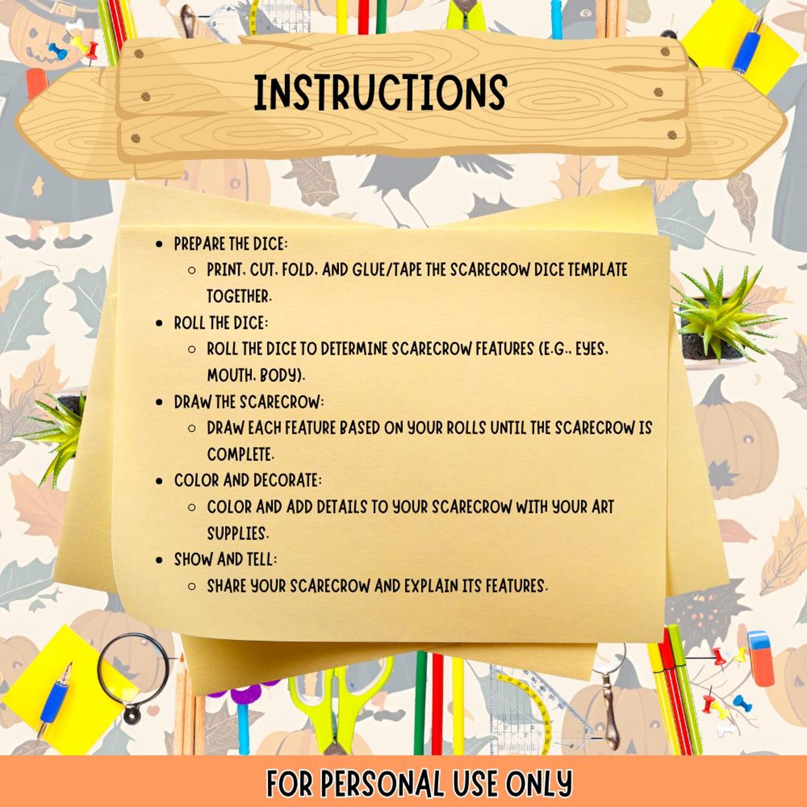 Roll and Draw a Scarecrow Game Halloween Printable Activity DIY ...