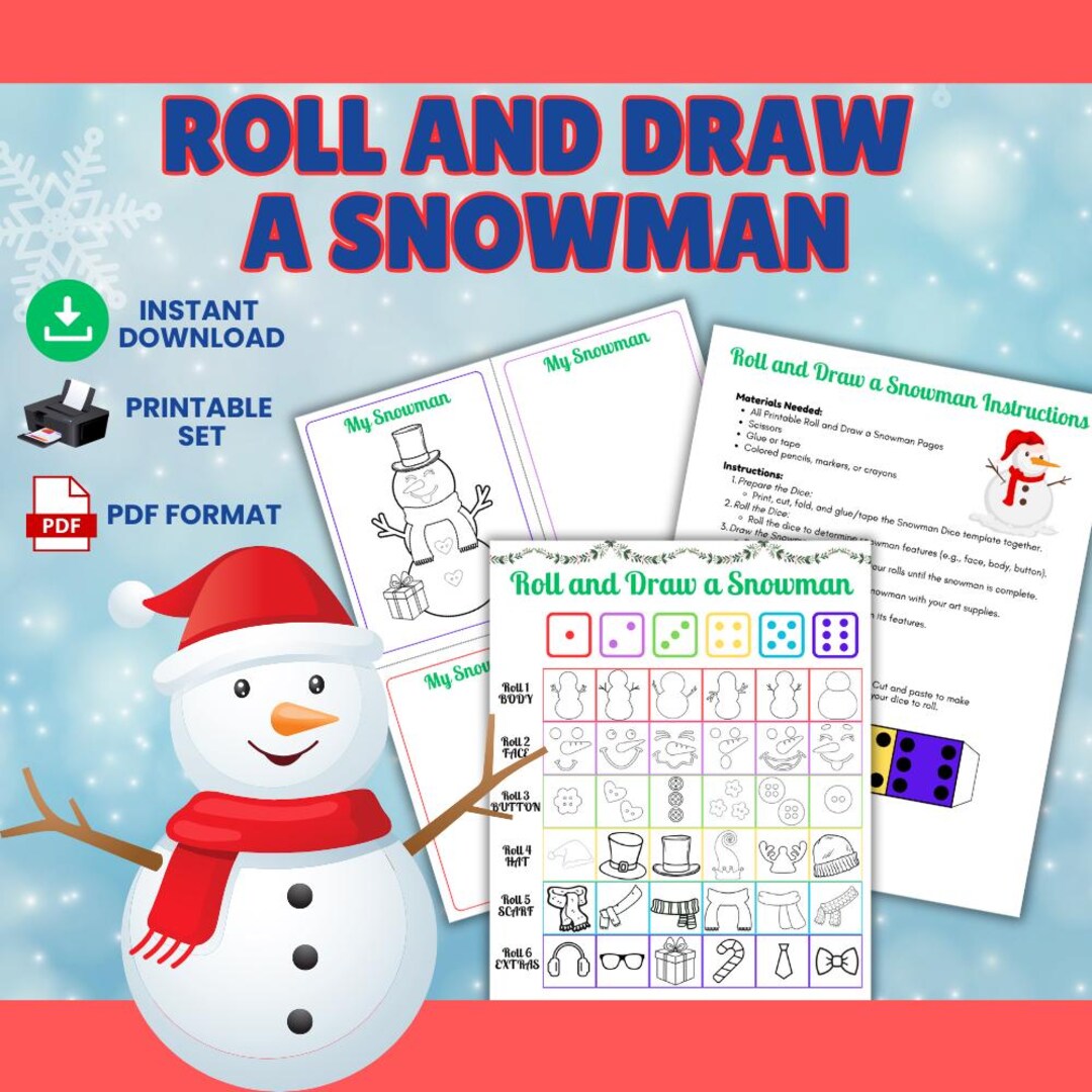 Roll and Draw a Cute Snowman Game - Christmas Printable Activity - DIY ...