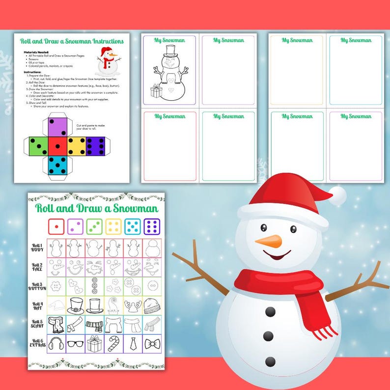 Roll and Draw a Cute Snowman Game - Christmas Printable Activity - DIY ...