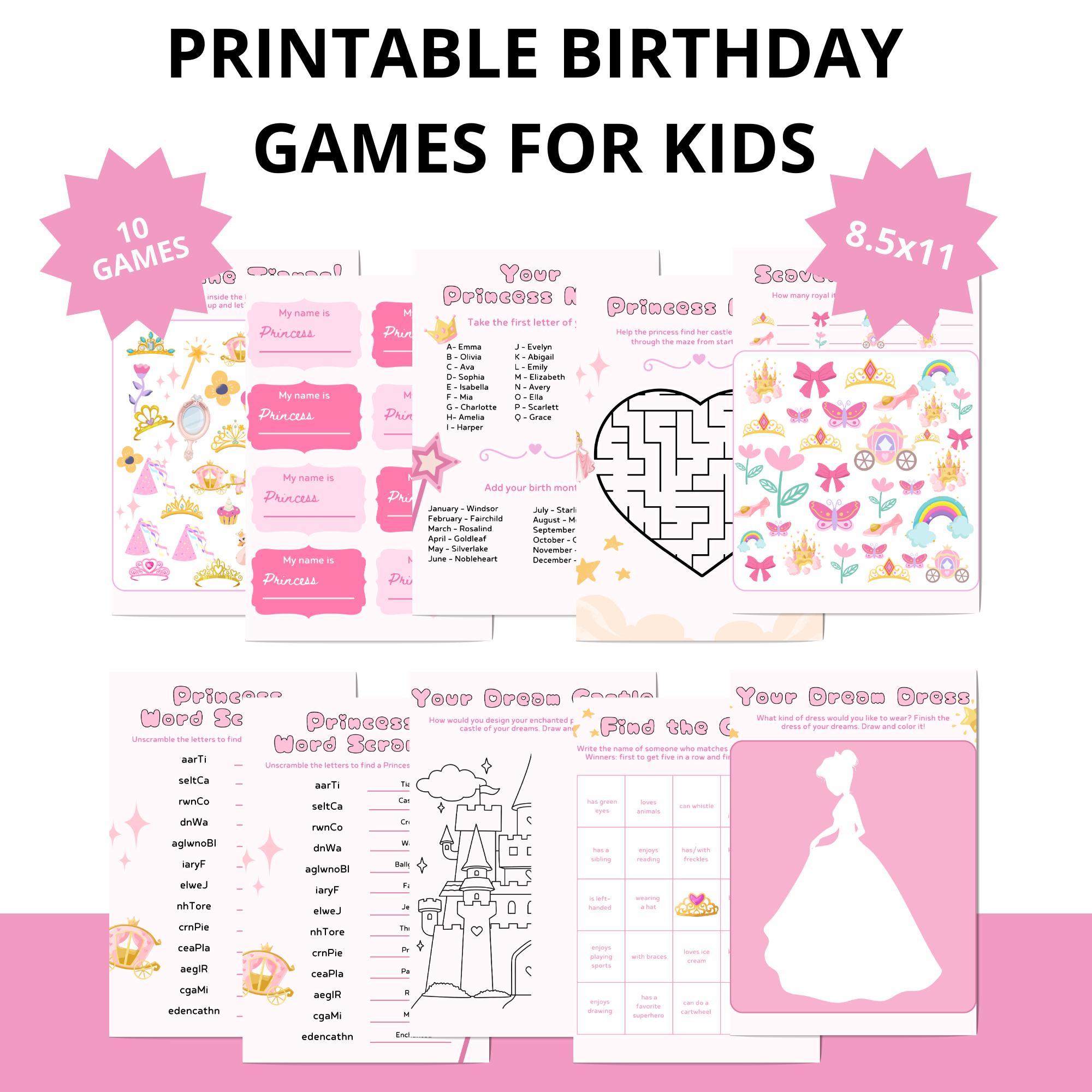 Pink Princess Birthday Party Games Bundle (digital Download) - Etsy