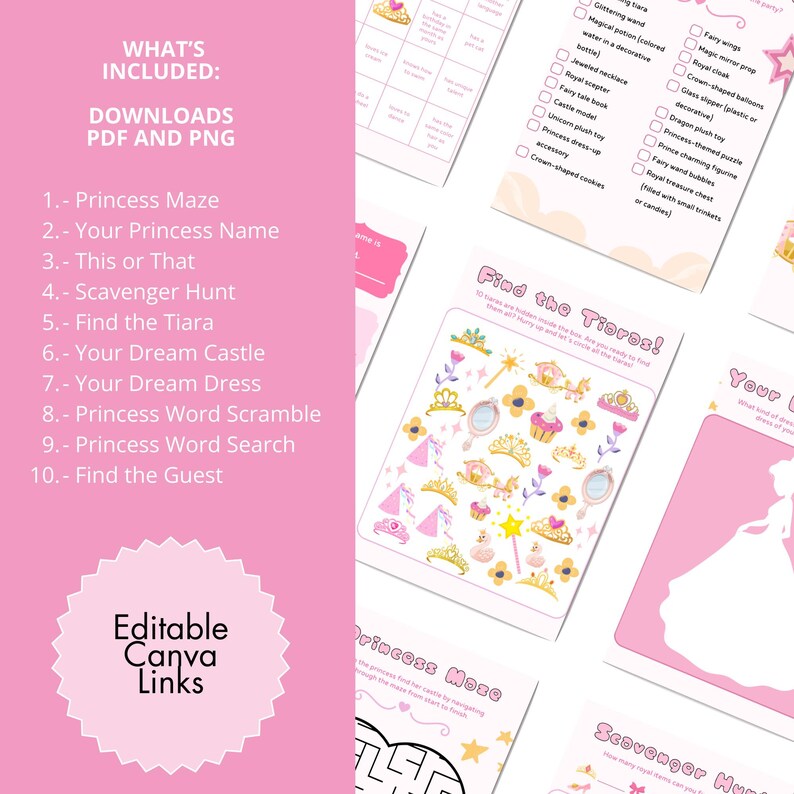 Pink Princess Birthday Party Games Bundle (digital Download) - Etsy