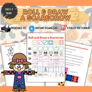 Roll and Draw a Scarecrow Game Halloween Printable Activity DIY ...