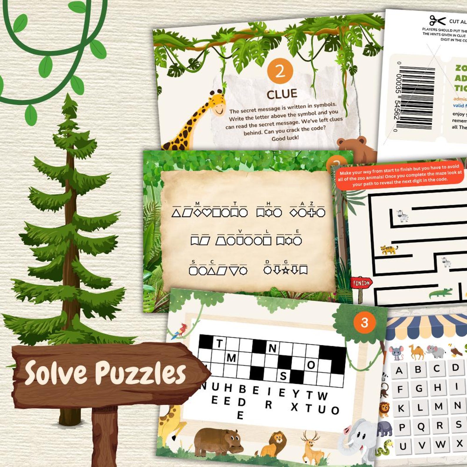 Safari Zoo Escape Room for Kids, Printable Escape Game, Solve 4 Clues ...