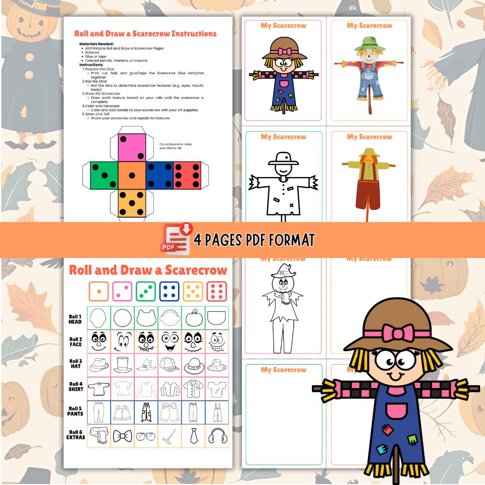 Roll and Draw a Scarecrow Game Halloween Printable Activity DIY ...