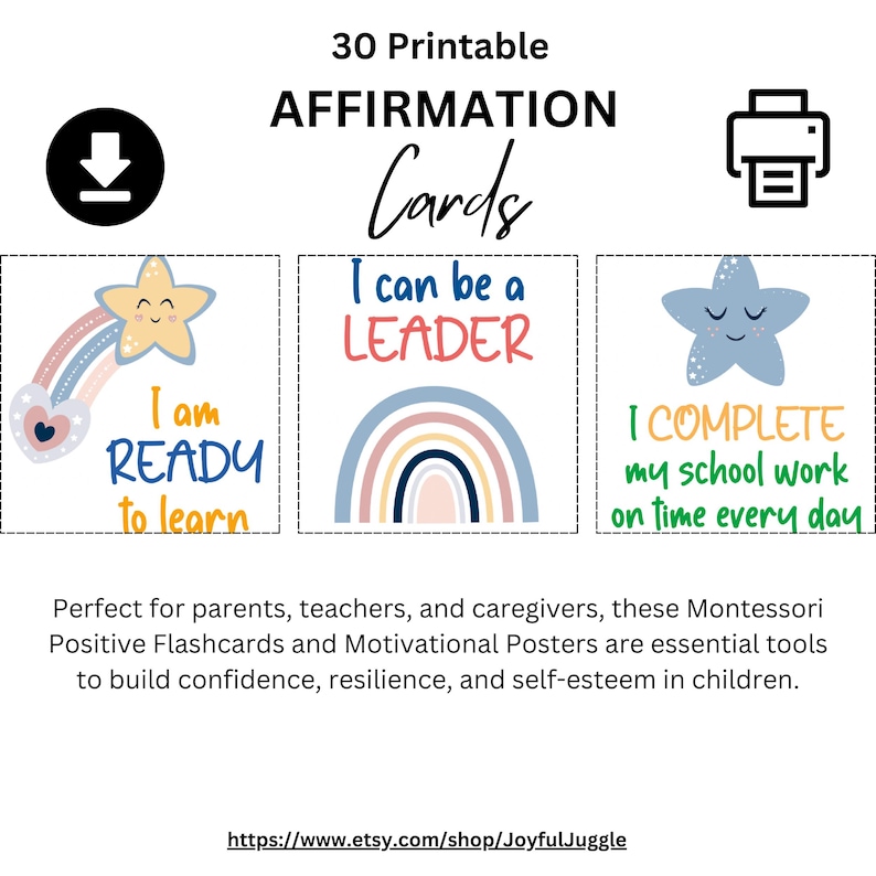 Affirmation Cards for Kids Montessori Positive Flashcards, Educational ...