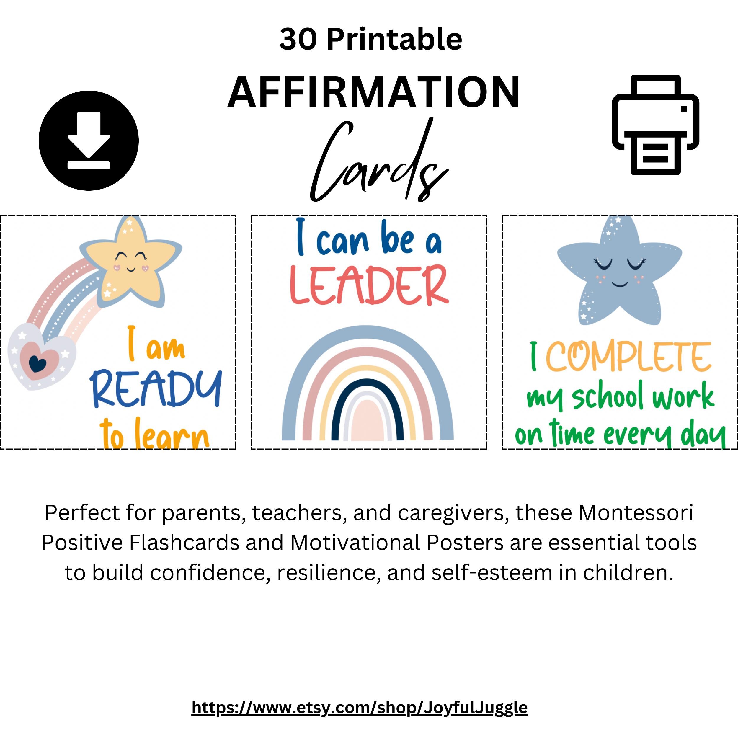 Affirmation Cards for Kids Montessori Positive Flashcards, Educational ...