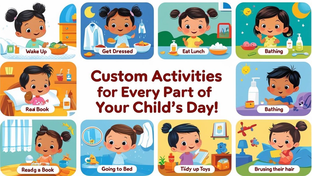 Custom Cartoon Kids Routine Chart: Personalized Visual Schedule ...