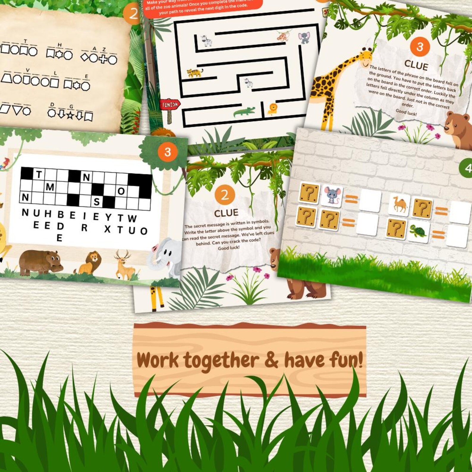 Safari Zoo Escape Room for Kids, Printable Escape Game, Solve 4 Clues ...