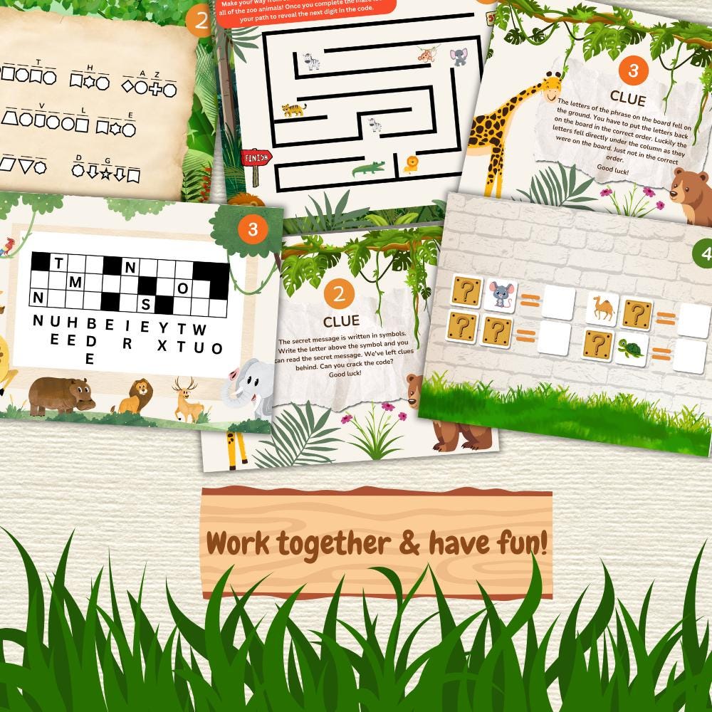 Safari Zoo Escape Room for Kids, Printable Escape Game, Solve 4 Clues ...