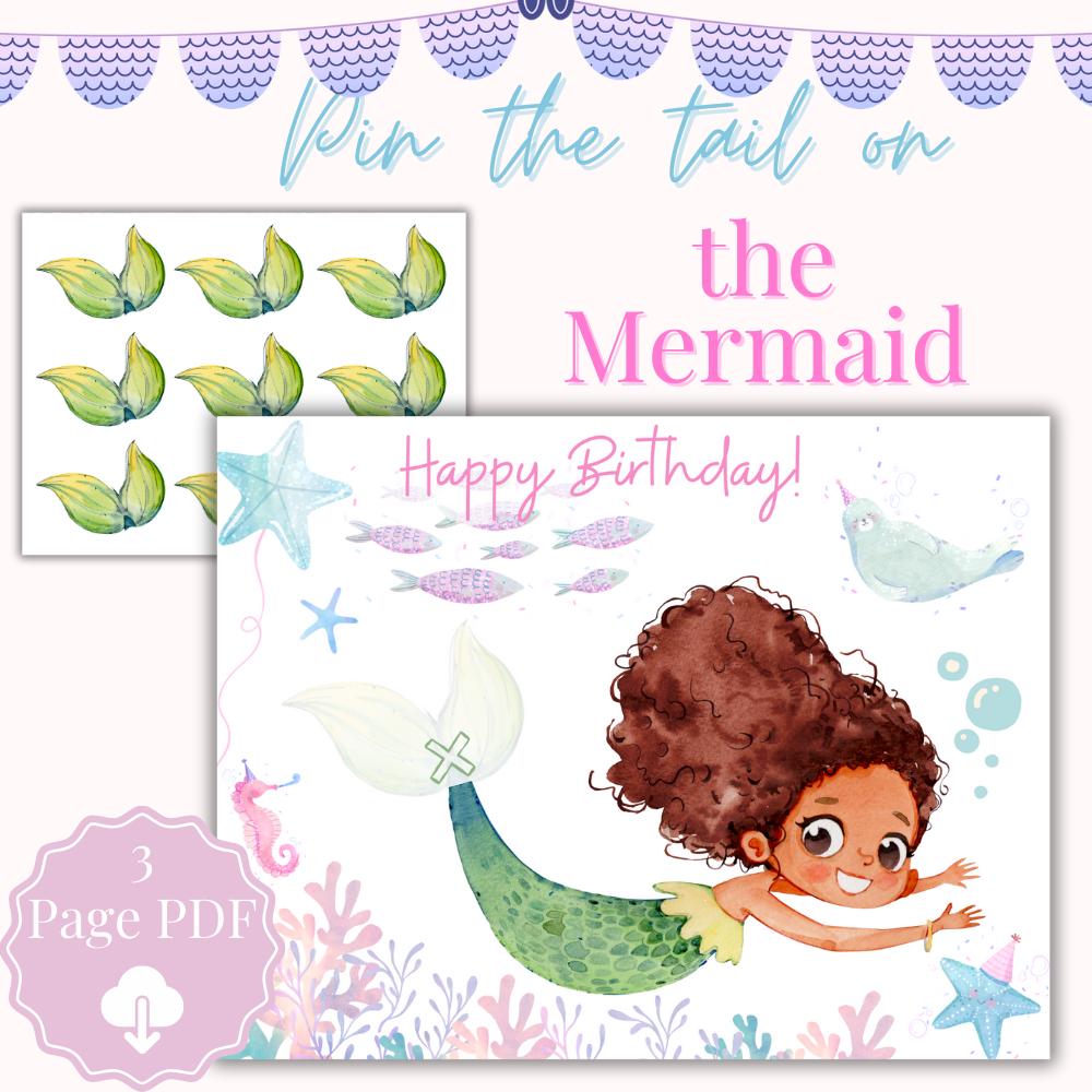 Pin the Tail on the Mermaid, Birthday Party Game ,printable Kids ...