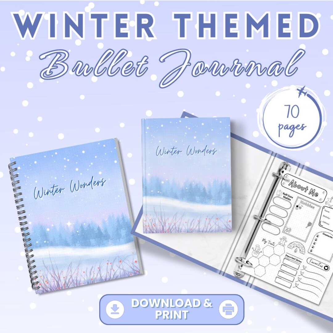 Unique Winter Bullet Journal Printable Kit, Cozy Snowflake Designs ...