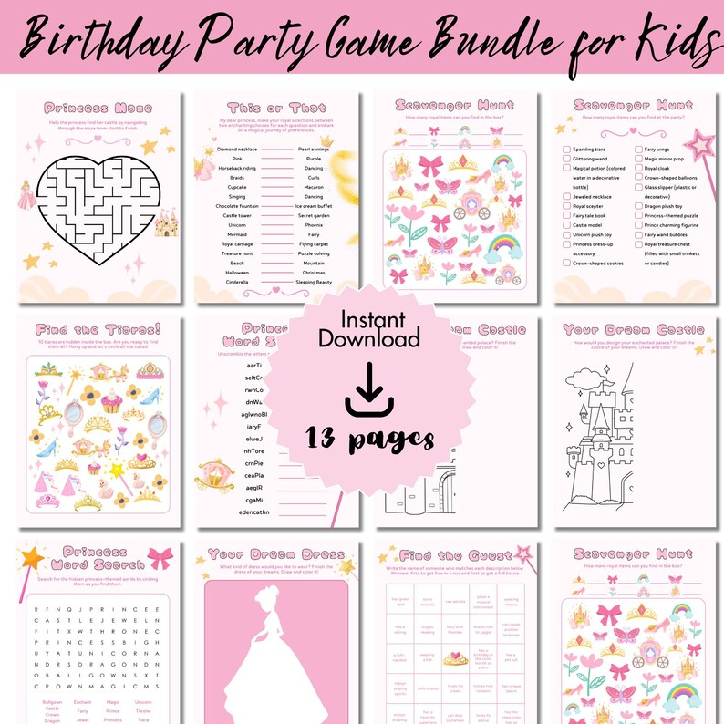 Pink Princess Birthday Party Games Bundle (digital Download) - Etsy