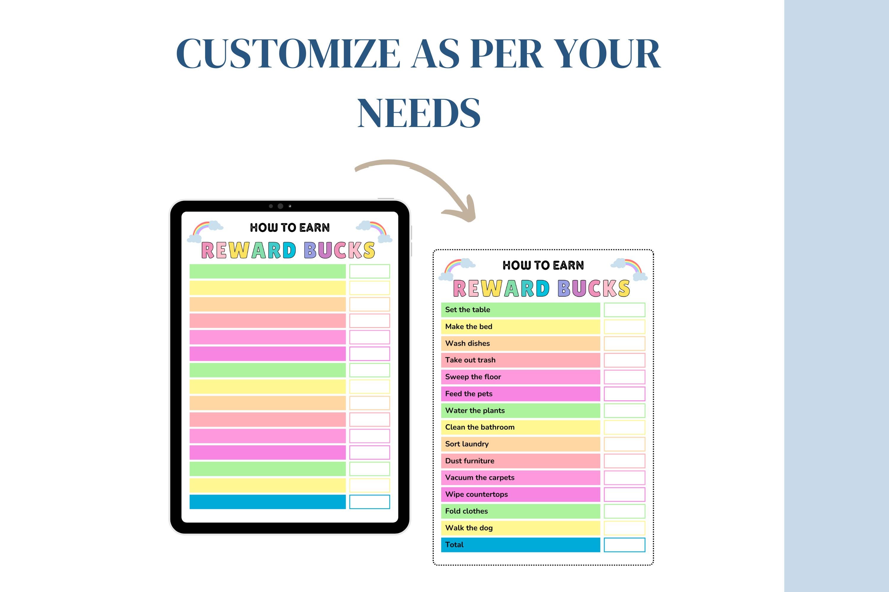Editable Kids Reward Bucks ,printable ,mom Bucks, PDF Reward System for ...