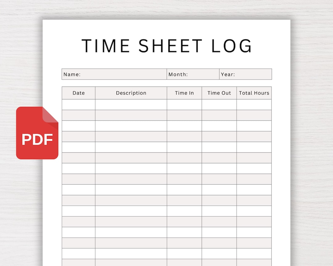 Time Sheet Log Printable PDF, Task Time Log, Time Tracker, Timekeeping ...