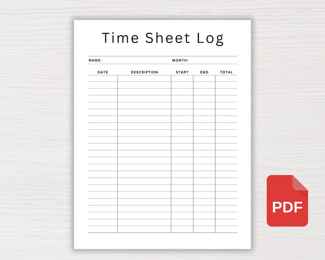 Printable Time Sheet Log, Task Tracker, Project Time Log, Timekeeping ...