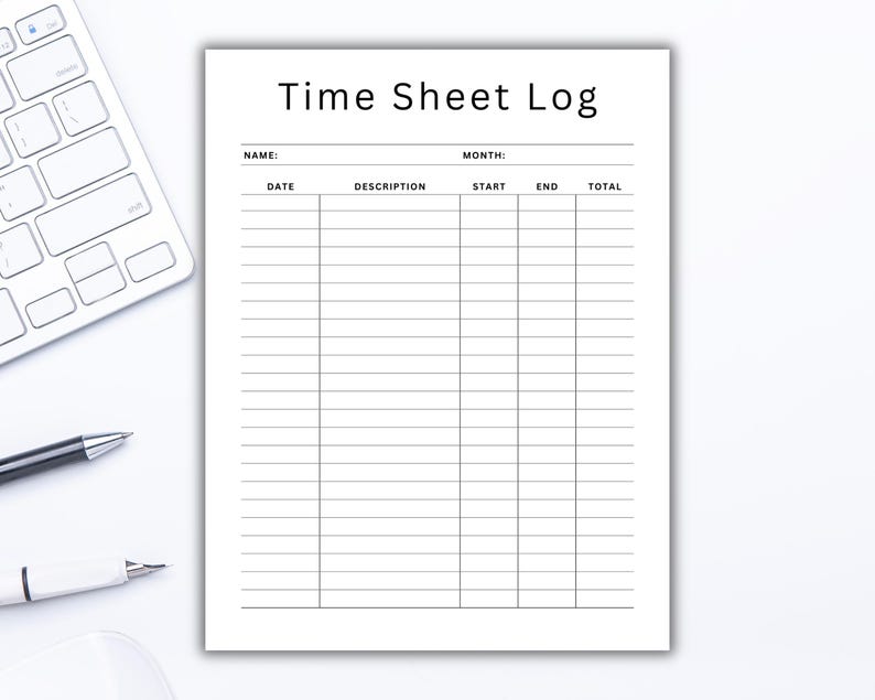 Printable Time Sheet Log, Task Tracker, Project Time Log, Timekeeping ...