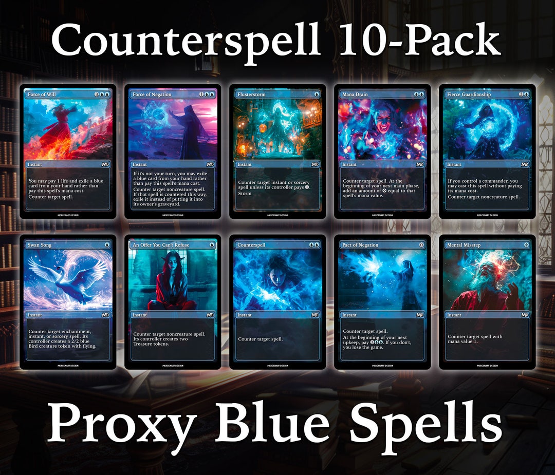 Proxy Counterspells - 10 Pack MTG Custom Blue Spell Cards for Commander ...