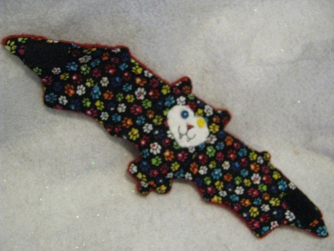 Red Paw Prints Bat With Button Eyes Toy, Stuffed Animal, Cup Sleeve ...