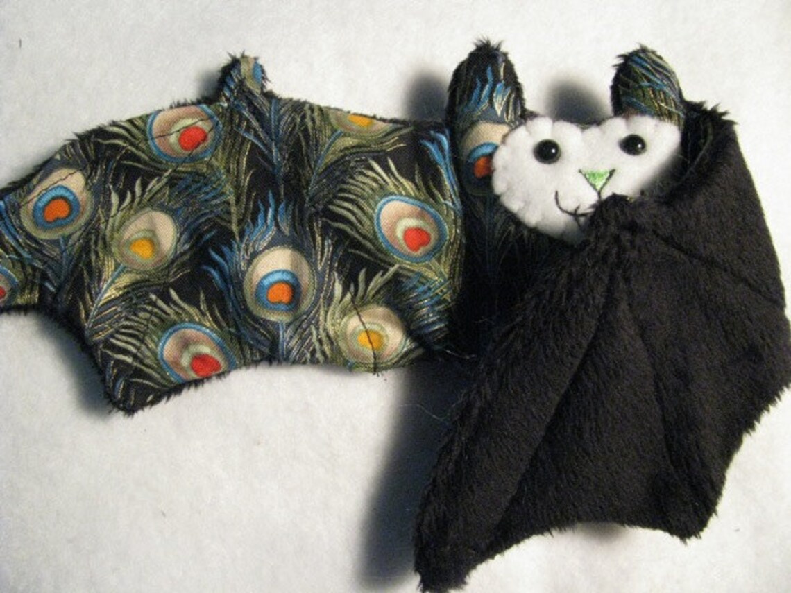 Peacock Feather Bat Green Nose and Black Fur Bat Stuffed - Etsy