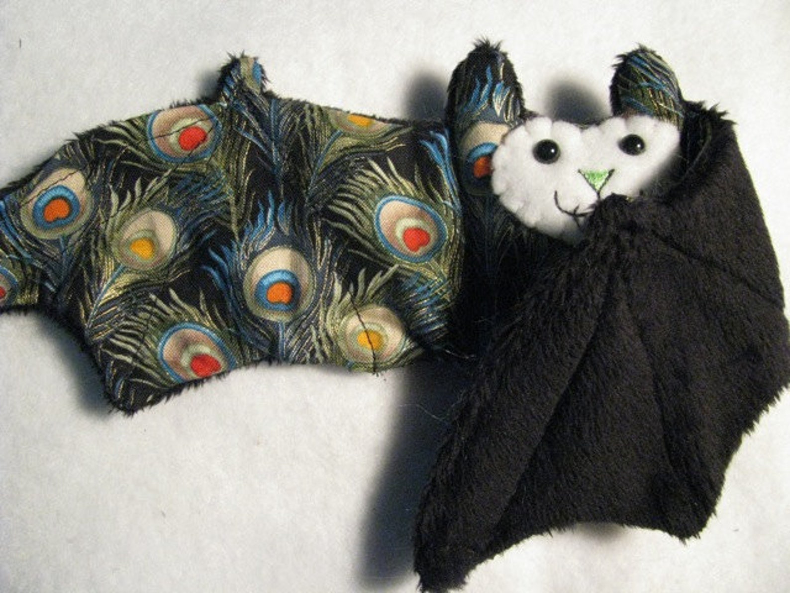 Peacock Feather Bat Green Nose and Black Fur Bat Stuffed - Etsy