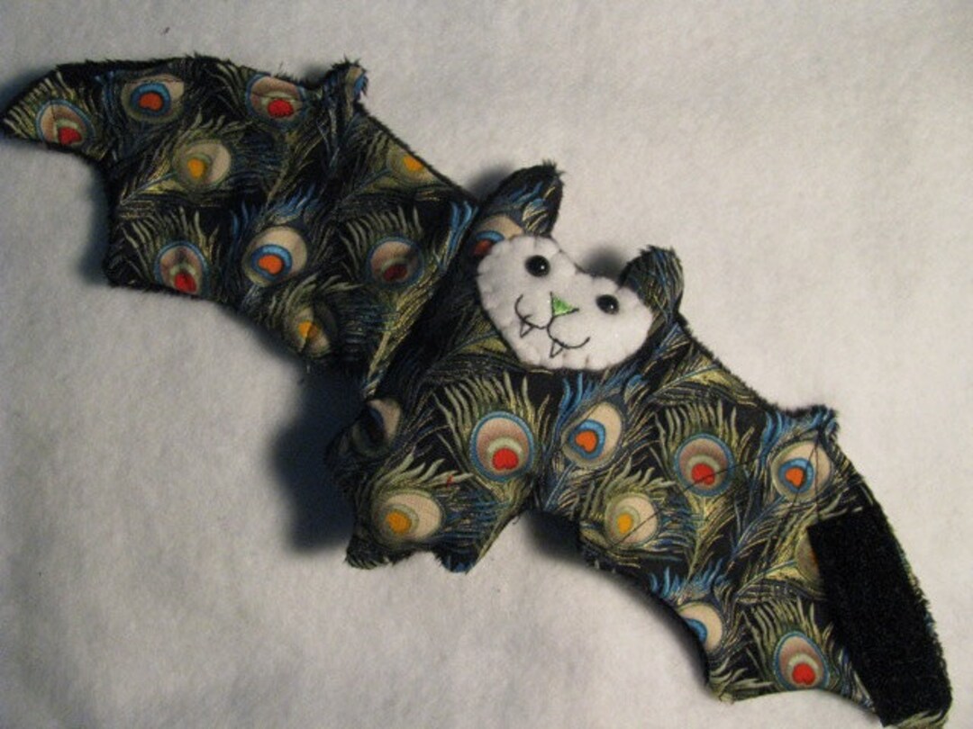 Peacock Feather Bat - Green Nose and Black Fur - Bat Stuffed Animal ...