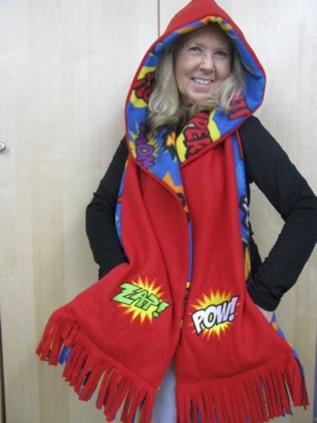Comic Book Pow Zap Hooded Scarf With Pockets - Black and White - Etsy