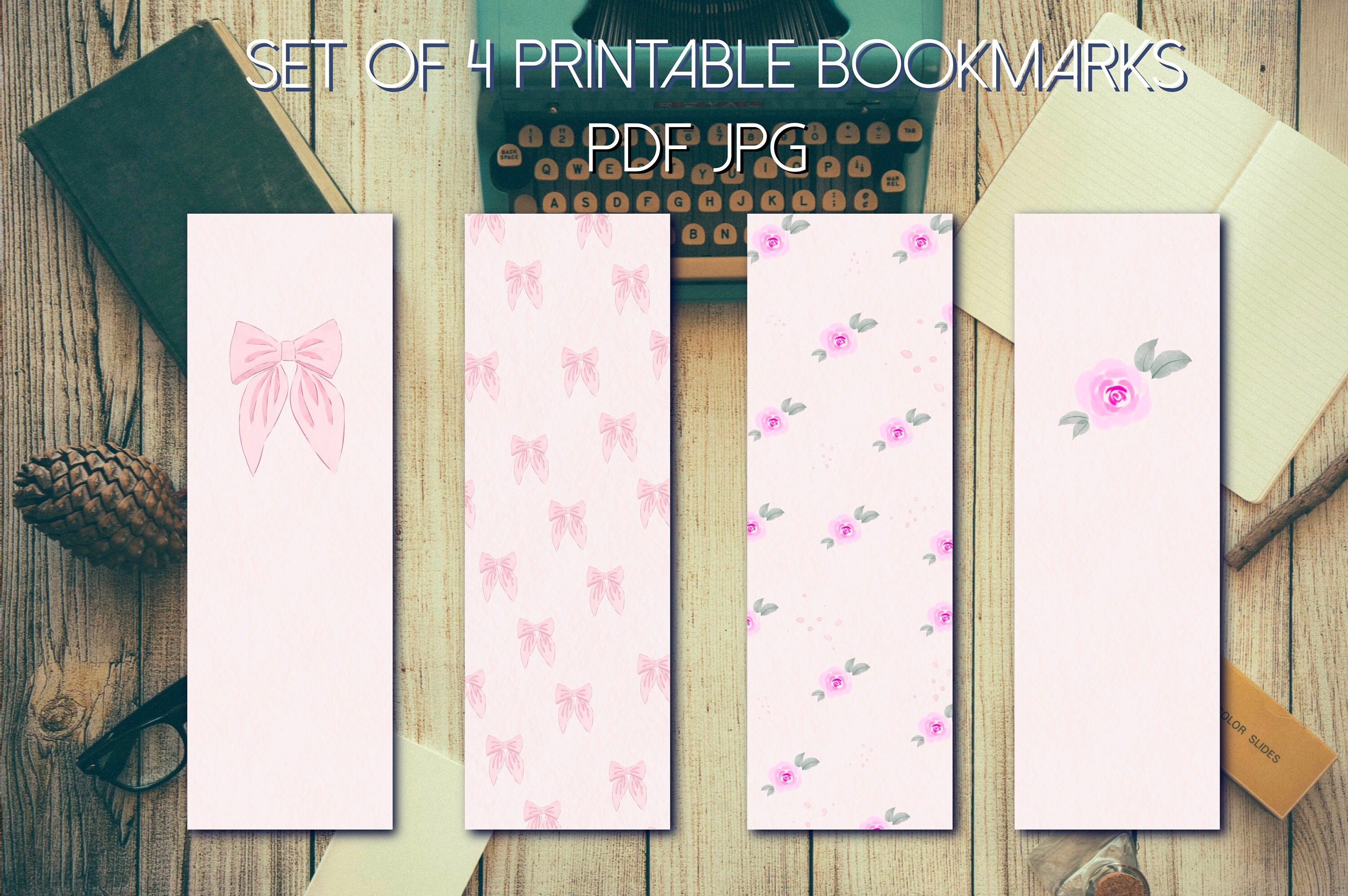 Coquette Bow and Rose Digital Printable Bookmarks, With Wildflowers ...