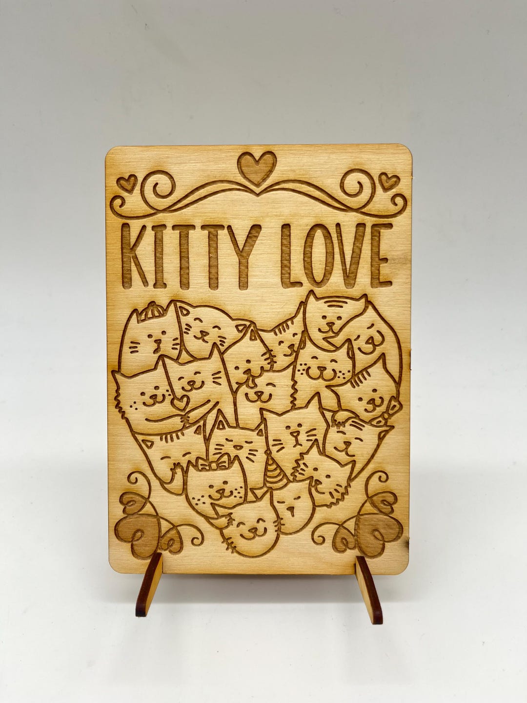 Engraved Wood Kitty Love Card, Pet Lover Gift - Etsy