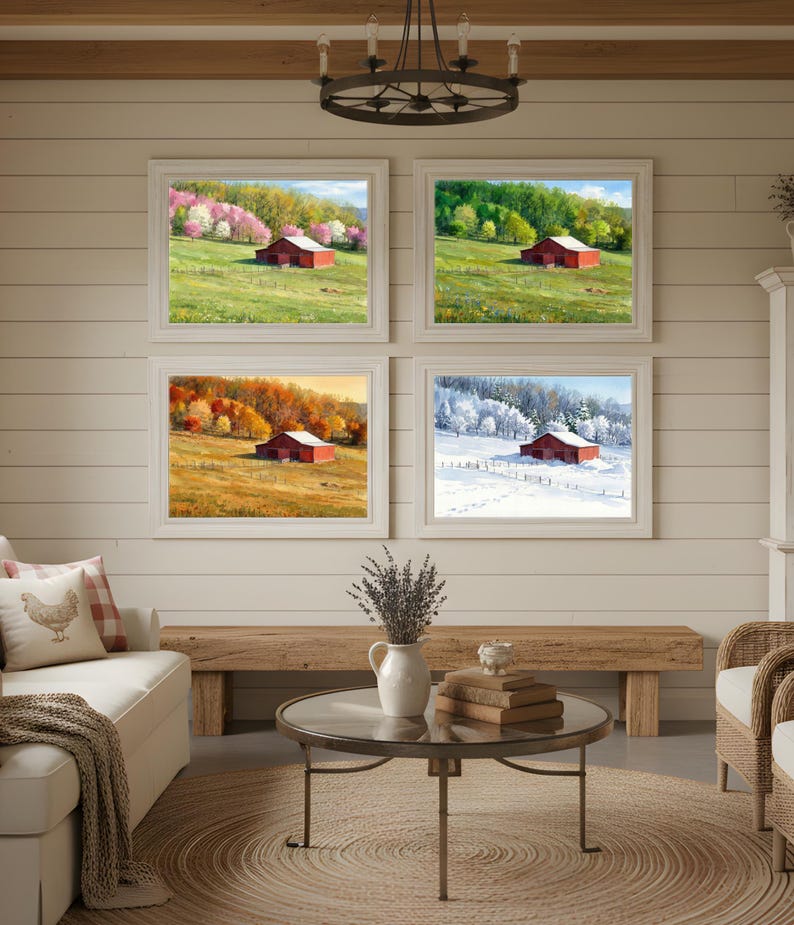 Farm Life Watercolor Prints | Red Barn Spring Summer Fall Winter Art ...
