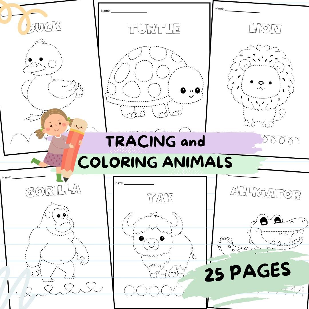 I Can Trace and Color Animals Printable Worksheet, Preschool Worksheets ...