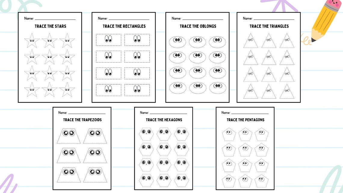 20 Pages Fun Shape Tracing, Preschool Shape Tracing, Basic Shape ...