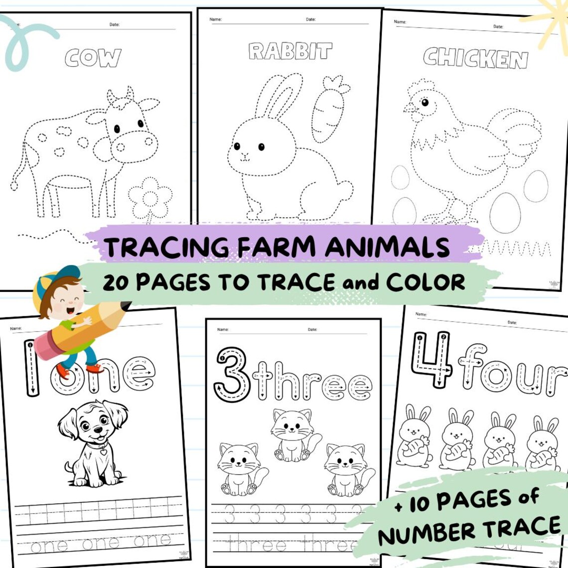 Farm Animals Coloring Pages, Color and Trace, Farm Animal Trace, Farm ...