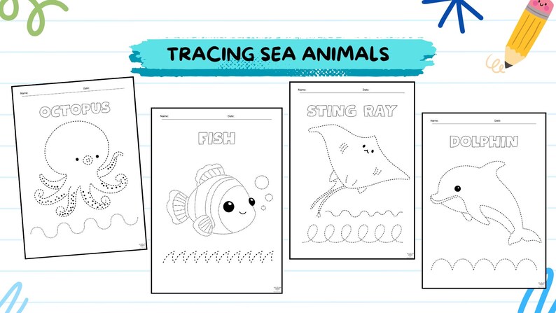 Tracing Sea Animals, Animal Tracing, Tracing Worksheets, Coloring ...