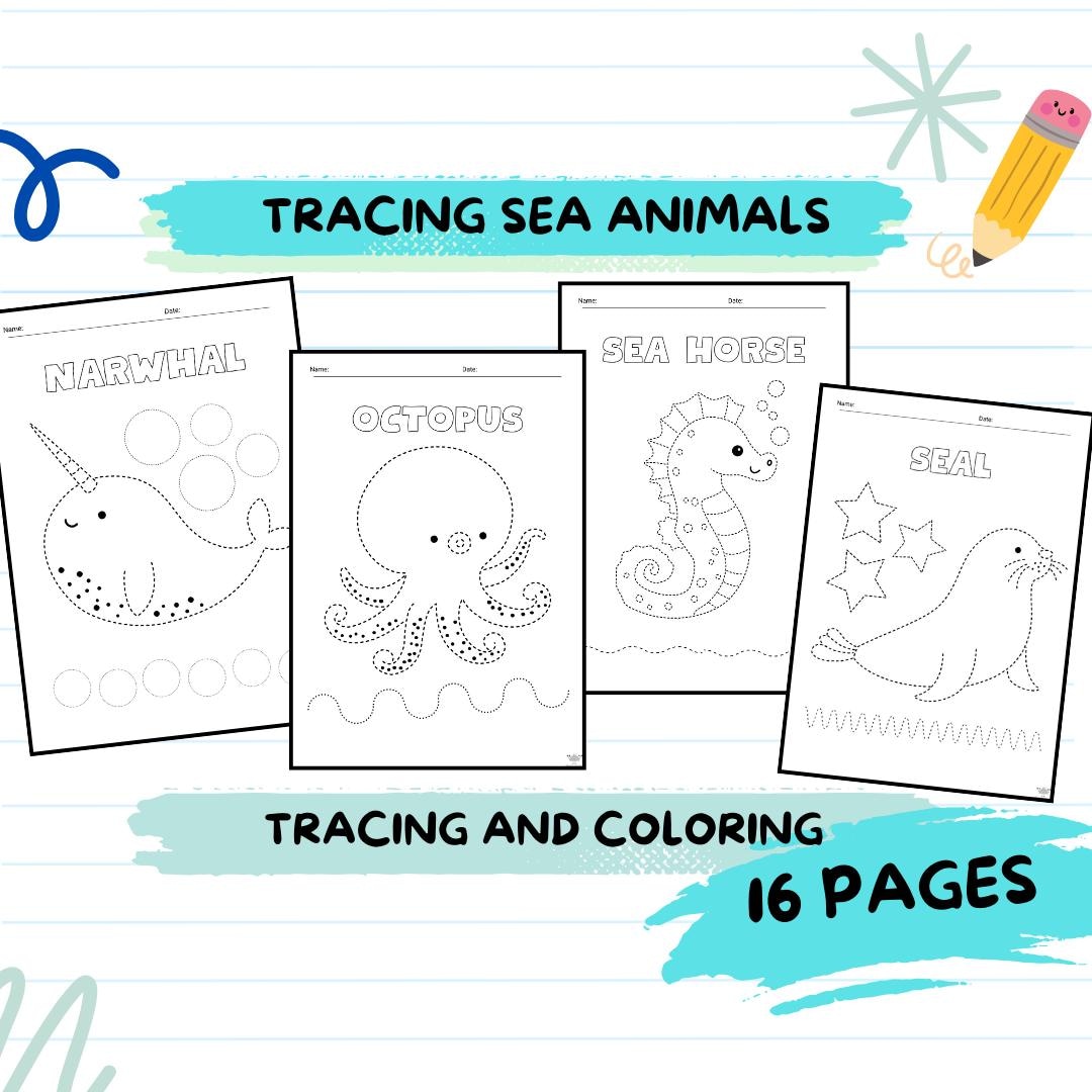 Tracing Sea Animals, Animal Tracing, Tracing Worksheets, Coloring ...