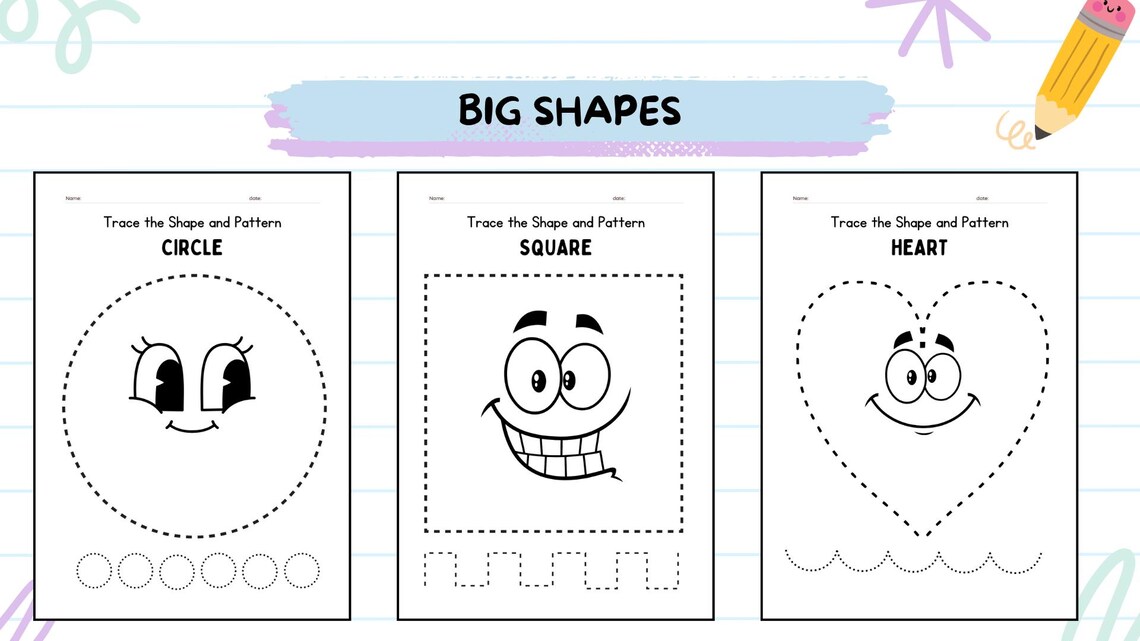 20 Pages Fun Shape Tracing, Preschool Shape Tracing, Basic Shape ...