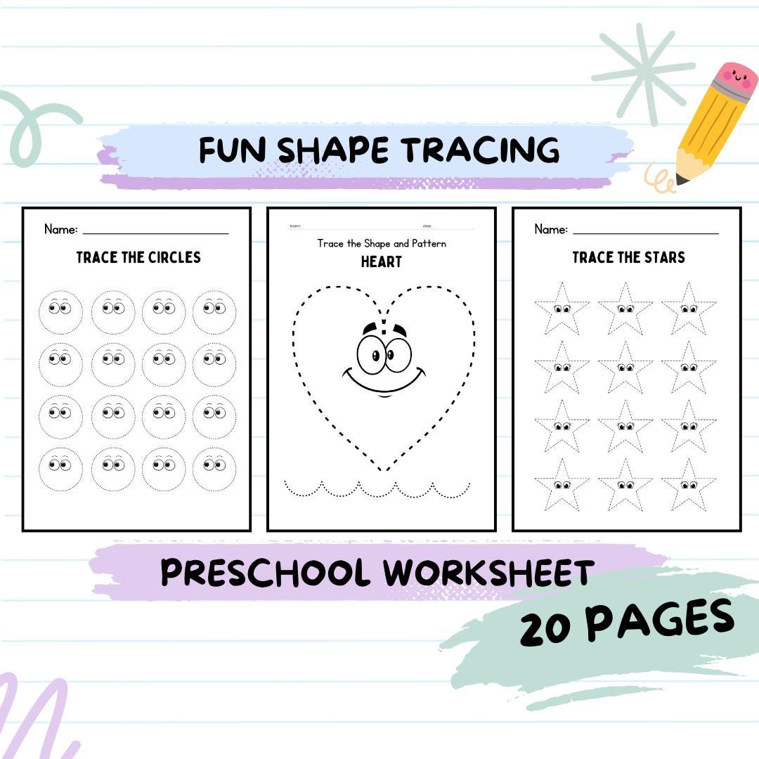 20 Pages Fun Shape Tracing, Preschool Shape Tracing, Basic Shape ...