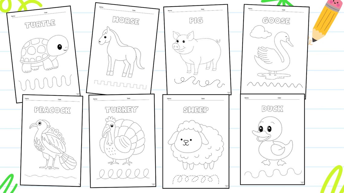 Farm Animals Coloring Pages, Color and Trace, Farm Animal Trace, Farm ...